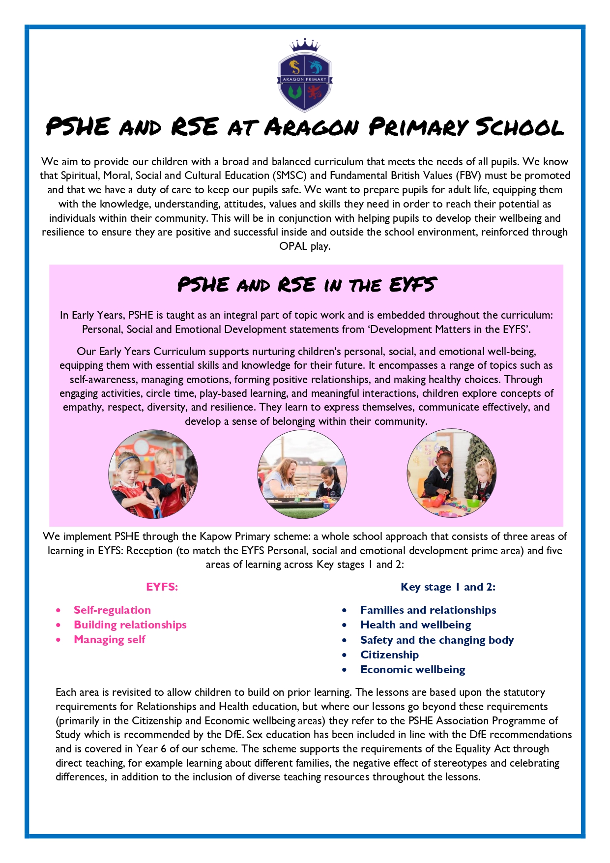 Aragon Primary School - PSHE/RSE